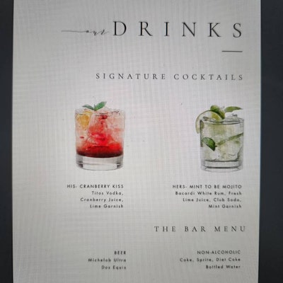 Printable Bar Menu Template Signature Cocktails Sign Download Elegant ...