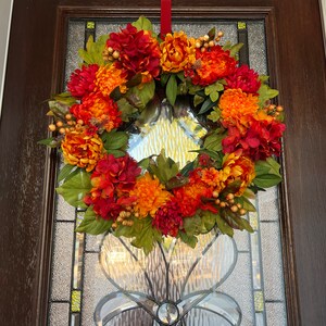 Fall Wreath/beige Mums Sunflowers and Eucalyptus Autumn Wreath/front ...
