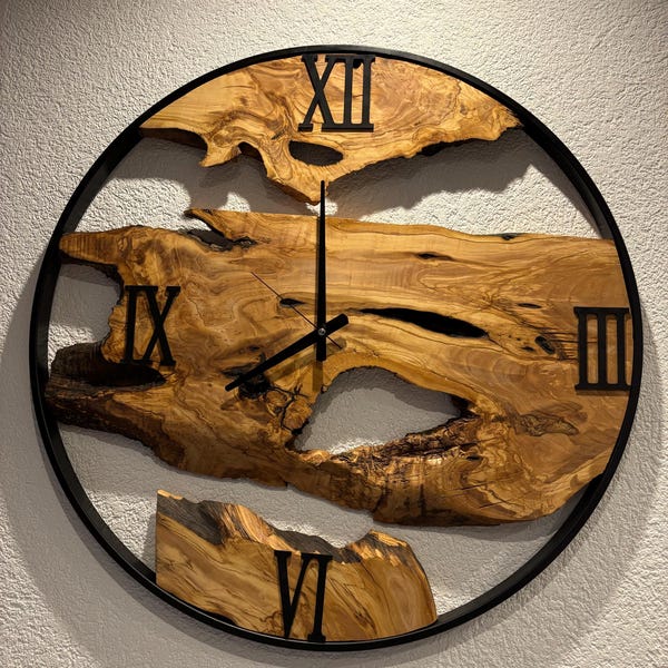 Large Modern Wooden Wall Clock, Olive Wood Wall Clock ,wood and Metal ...
