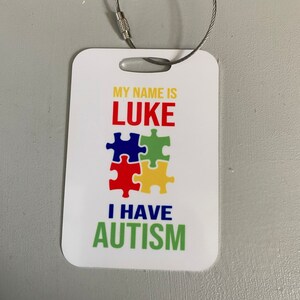 Autism Bag Tag, Autism Alert Tag, Personalized Bag Tag, Autism Hang Tag ...