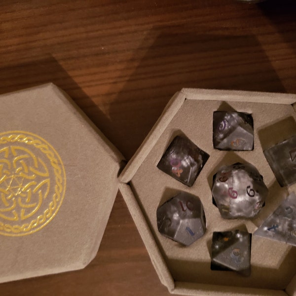 Black Inked Lightning Glass Cracked Glass (and Box) Polyhedral Dice DND ...