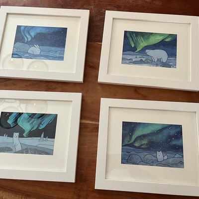 Northern Lights Arctic Fox Art Print Watercolor Illustration Kids Room ...