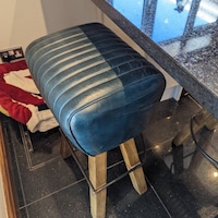 Leather Breakfast Bar Kitchen Counter Stool - Wood Legs Pommel Horse ...