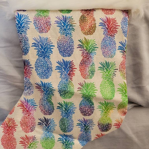 Rainbow, Tropical Pineapple, 17 Inch Fully Lined Faux Fur Trimmed ...