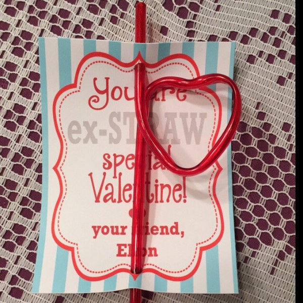 Silly Straw Valentine's Day Treat Tags: Personalized Cards (set of 12 ...