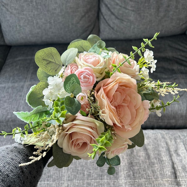 Dusty Pink Bridal Bouquet, Classic Wedding Rose Bouquet, Rustic Boho ...