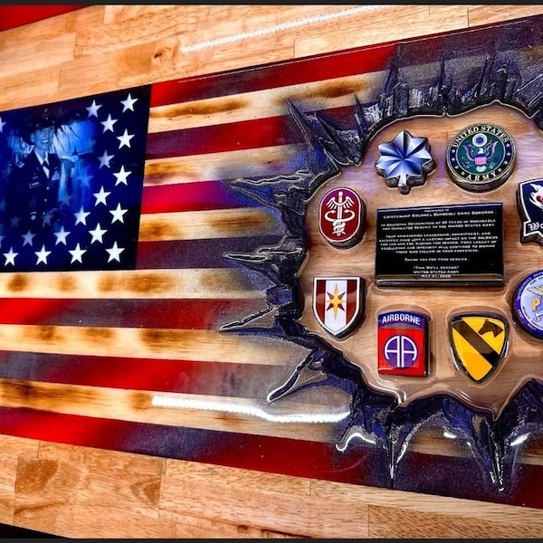 Army Unit Patch Wooden American Flag Customizeable, ETS, PCS, Military ...