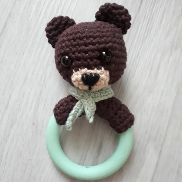 CROCHET PATTERN Ted the Bear Crochet Amigurumi Rattle Teether Ring ...