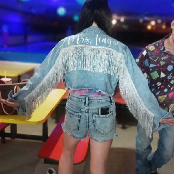 Blue Fringe Jean Jacket, Custom Denim Jacket, Personalized Denim Jacket ...