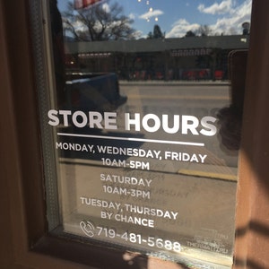 Store Hours Vinyl Decal Custom Store Hours Decal Store Front Window ...