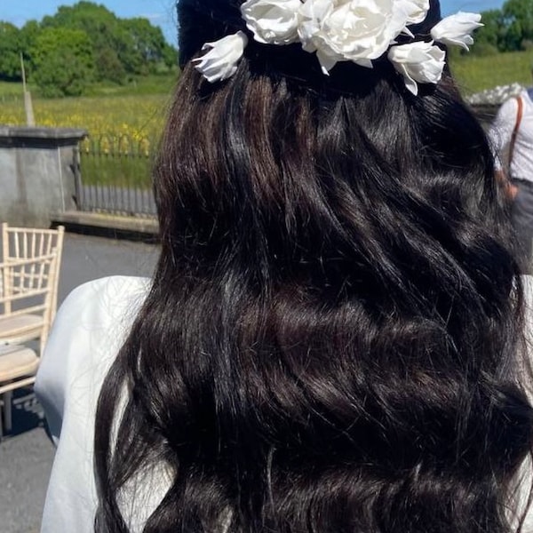 Spanish Bun Hairstyle Flower Pin - Wedding Hair Accessory - Ivory Peony ...