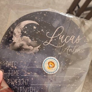 Crescent Moon Birth Stat Sign, Birth Stat Sign, Round Wood Birth Stat ...