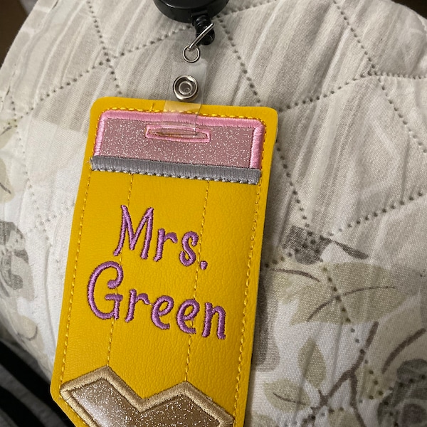 Personalized Crayon ID Badge Holder - Pencil Employee ID Holder ...