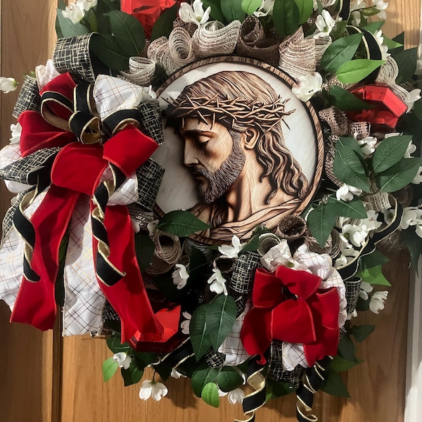 Jesus Aluminum Wreath Sign, Jesus Faux (LOOK-LIKE) Wood Carved ...