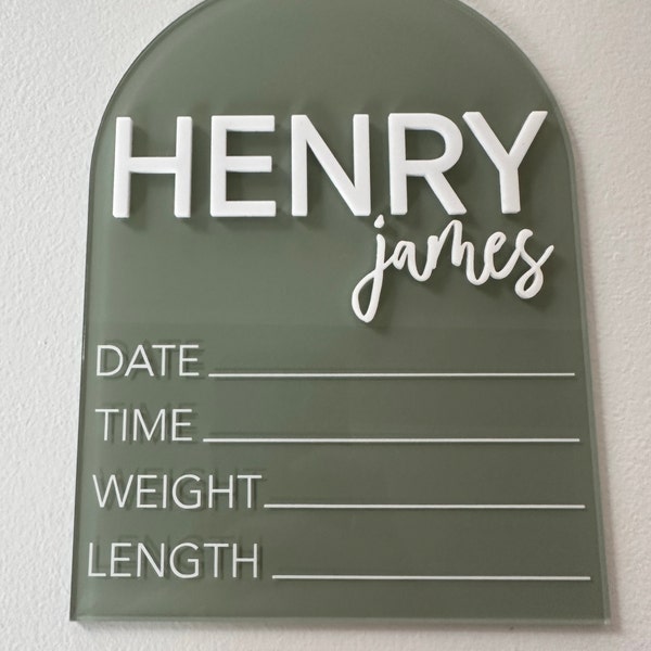 3D Acrylic Newborn Baby Birth Announcement Personalized Newborn Stat ...