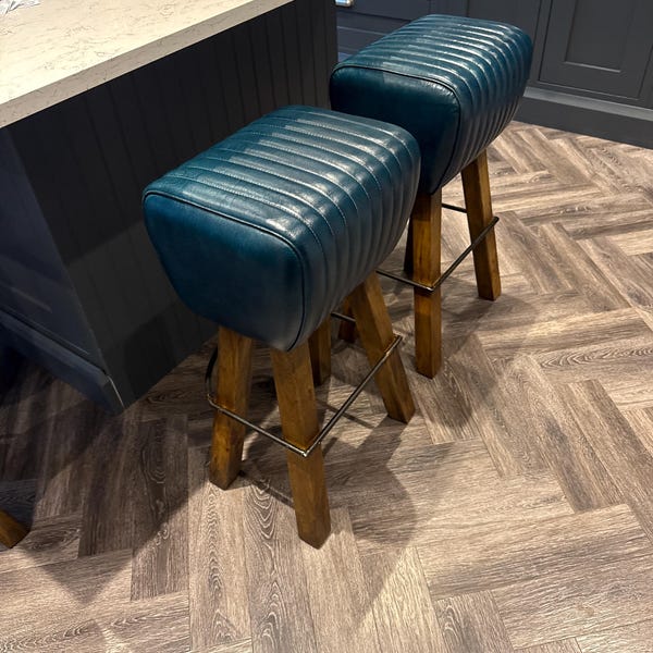 Leather Breakfast Bar Kitchen Counter Stool - Wood Legs Pommel Horse ...