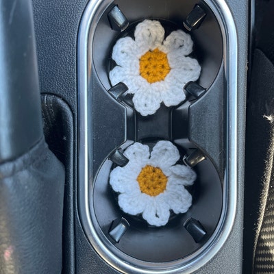 Daisy Car Coasters 2 Cup Holder Inserts, Cute Car Accessories, Crochet ...