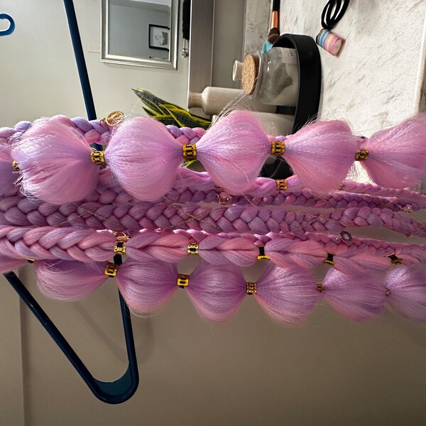 Purple Light Blue Light Pink Festival Braided Ponytails, Bubble Braids ...