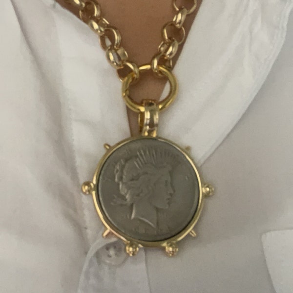 Large Gold Coin Pearl Necklace. Double Link Chain. French Commemorative ...