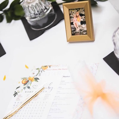 Orange Citrus Baby Shower Word Search Game A Little Cutie on the Way ...