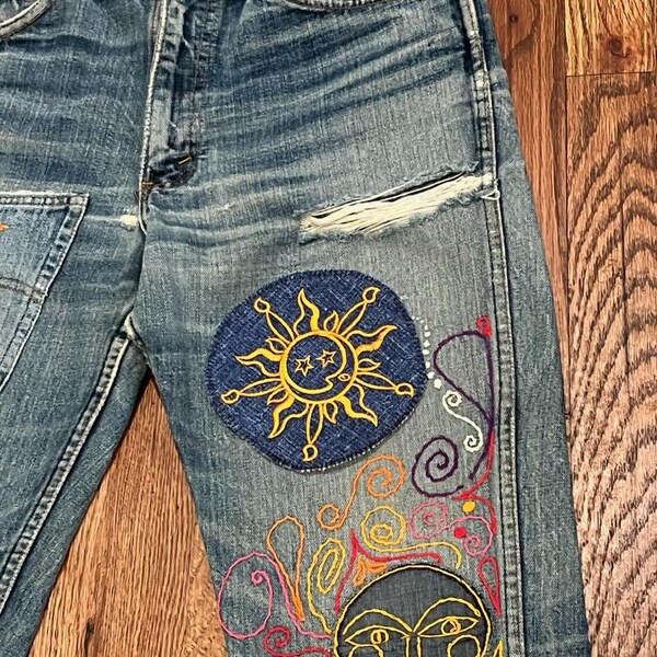 BOHO FLOWER Fabric Patchwork PATCH, Orange Boho Hippy Patches, Handmade ...