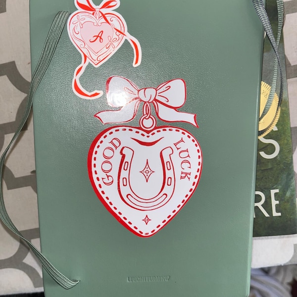 Custom Initial Heart Locket Sticker, Coquette, Hand-drawn, Ribbon ...