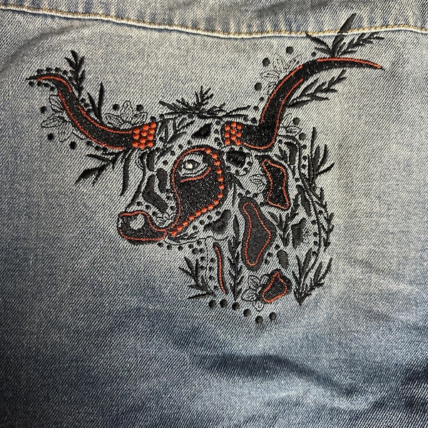 Floral Western Cow Embroidery Designs, Highland Cow Embroidery Pattern ...