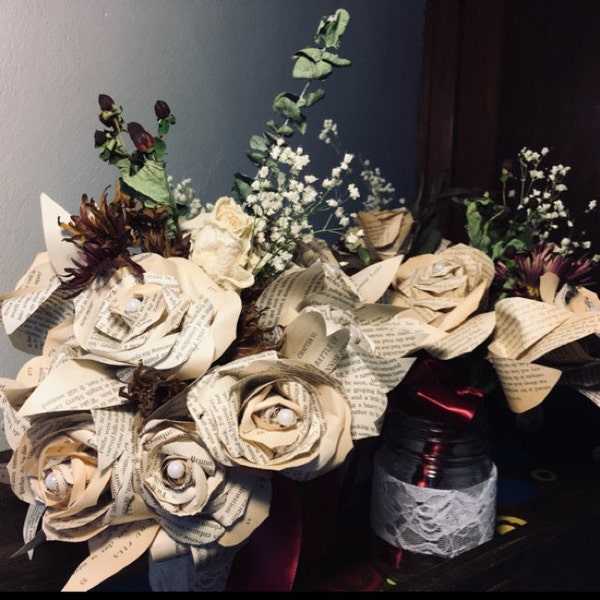 Book Paper Flowers Bouquet CUSTOM ORDER, Book Page Flowers, Book Themed ...