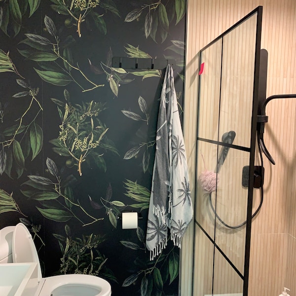 Vintage Wallpaper Peel and Stick, Olive & Lemon Branch, Dark Background ...