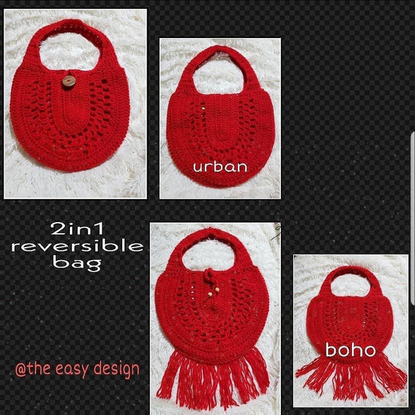 Crochet Bag Pattern-reversible Bag-convertible Bag- 2for1/ 2in1 Bag ...