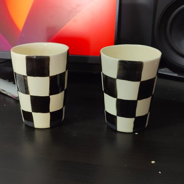 Checker Ceramic CUP - Etsy