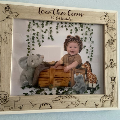 Children's Personalised Photo Frame, Zoo Animal Themed for Nursery or ...