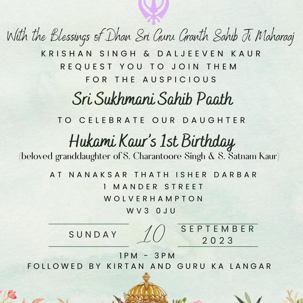 Akhand Path Invitation Sikh Invitations, Sri Akhand Path Sahib Invite ...