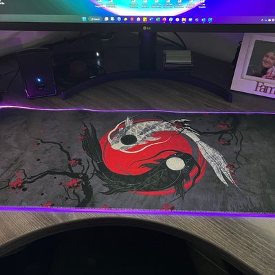 Japanese Koi Desk Mat, Black and Red Mousepad Xl, Japan Fish Yin and ...