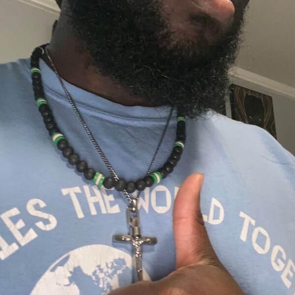 Pan African RBG Flag Inspired With Brass Oxide Crowns Matte Onyx Stone ...