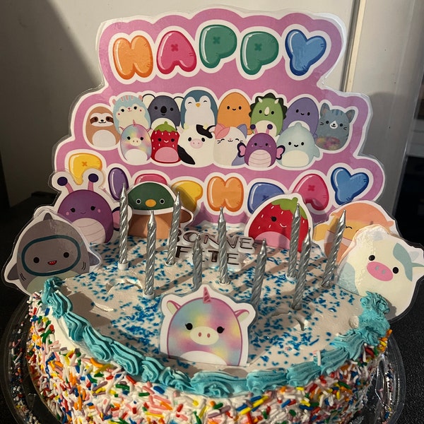 Squishmallow Birthday Cake Topper With Cupcake Toppers (digital ...