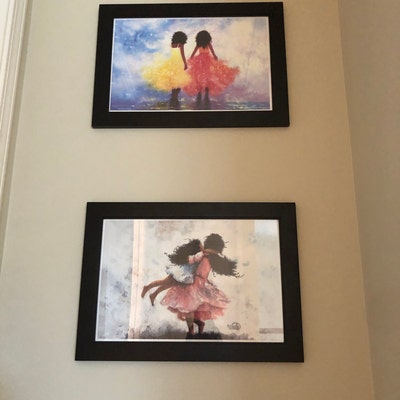 African American Two Sisters Twirling Art Print, Two Black Girls, Two ...