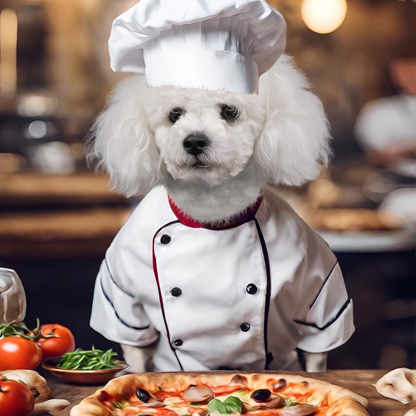 Custom Pet Chef, Dog Portrait, Cat Chef, Pet in the Kitchen, Pet Lover ...