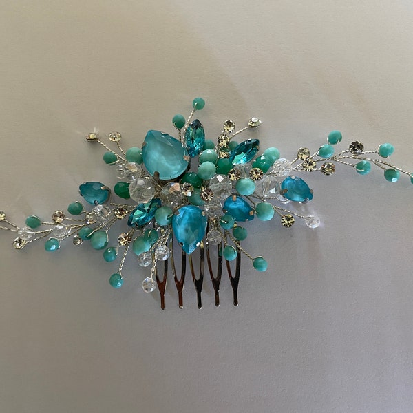 Mother of the Bride Blue Hair Pin. Crystal Hair Pin and Beaded Earrings ...