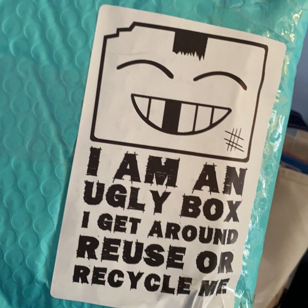 Packaging Label Ugly Box Design. Reused Box Sticker. Recycled Shipping ...