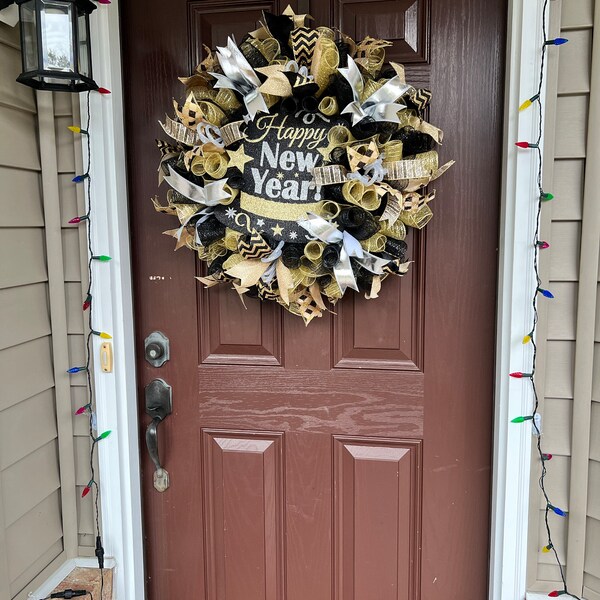 New Year Wreath/happy New Year/new Year Front Door Wreath/happy New ...
