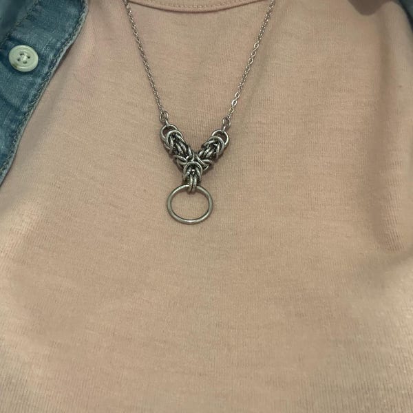 Stainless Steel Byzantine O Ring Pendant Necklace | Chainmail Choker ...