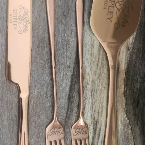 Personalized Cake Knife and Server Set With 2 Dessert Forks Engraved ...