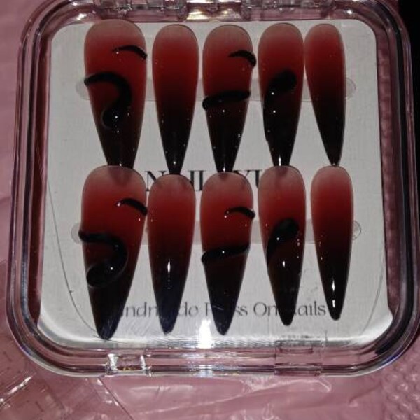Handmade Red Snake Deep Red Ombre Goth Press on Nails Snake Nails Goth ...