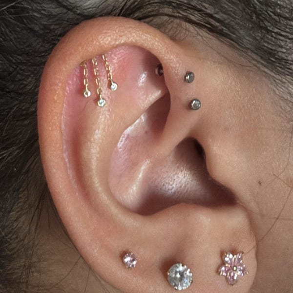 14k Solid Gold Ruby Heart Cartilage Piercing Pink Heart Helix Stud ...