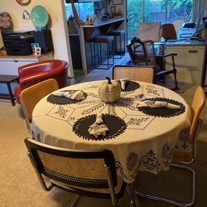 Floral Round Tablecloth, Turkish Hand Block Printed Round Table Cover ...