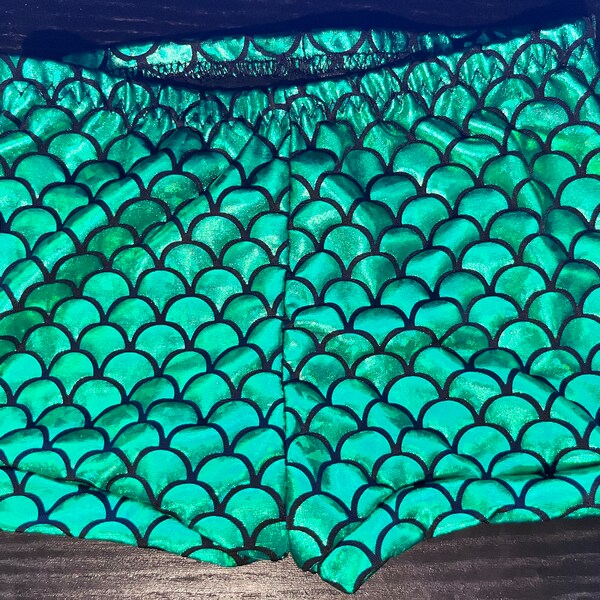 Mermaid Shorts Green and Black Birthday Girls Fish Scale 3 6 12 18 24 ...