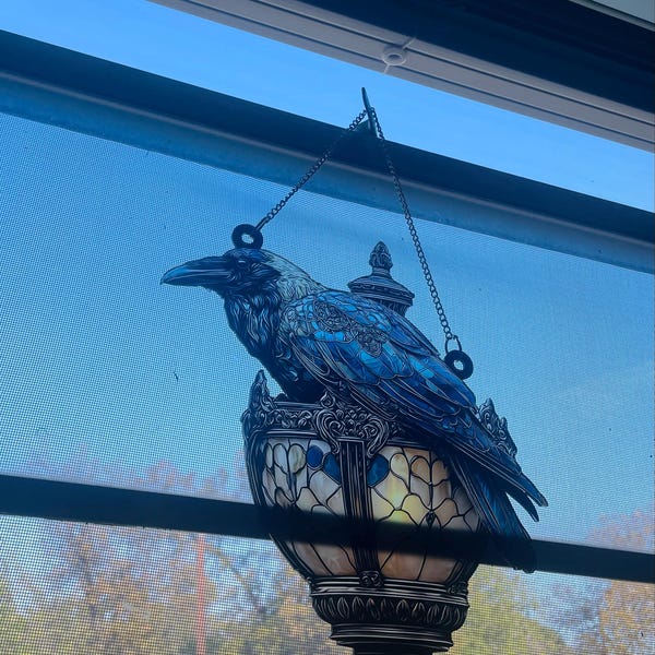 Raven Gothic on Lantern Acrylic Suncatcher – Faux Stained Glass ...