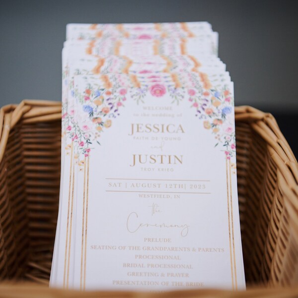 Colorful Garden Flowers Wedding Program Template Wildflower Ceremony ...