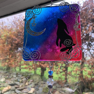 Hand Painted Glass Fox Suncatcher With Wirework Charms and - Etsy